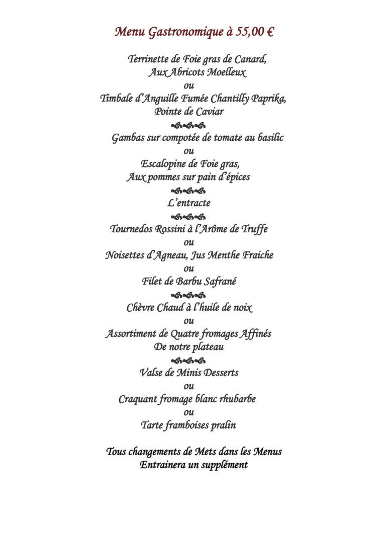 Menu Gastronomique – Restaurant La Renardière